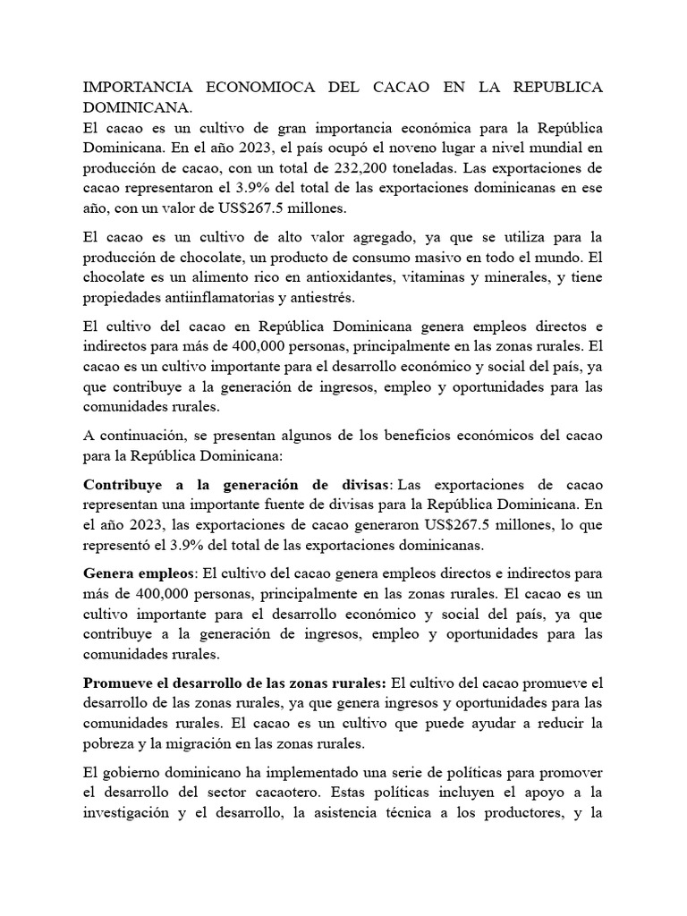 Importancia del Cacao en RD 2023 | PDF | Fertilizante | Calcio