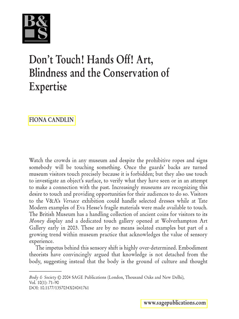 Candlin 2004 Don T Touch Hands Off Art Blindness and The Conservation ...