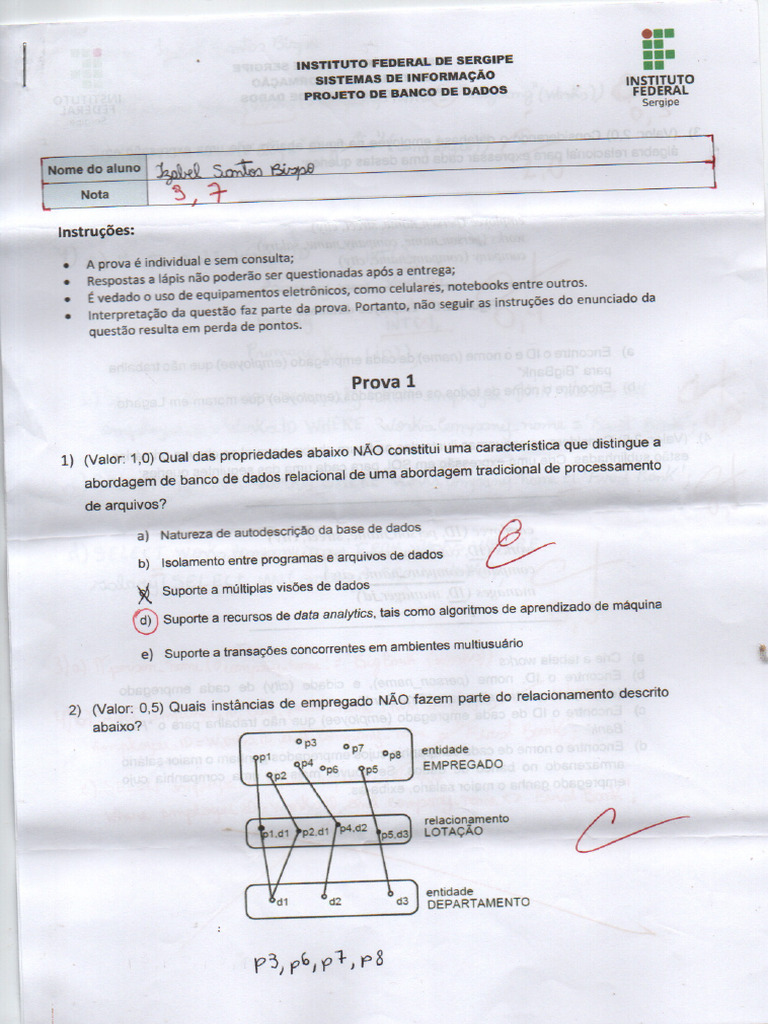 Prova 1 Projeto de Banco de Dados | PDF