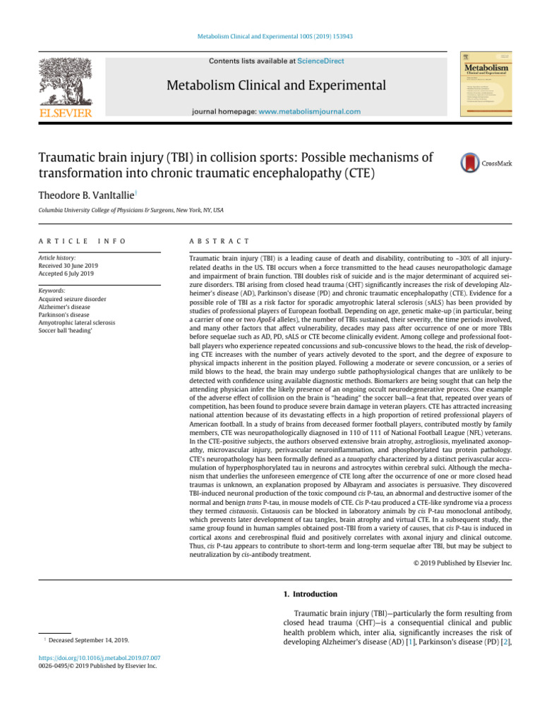 TBI and CTE in Collision Sports | PDF | Chronic Traumatic ...