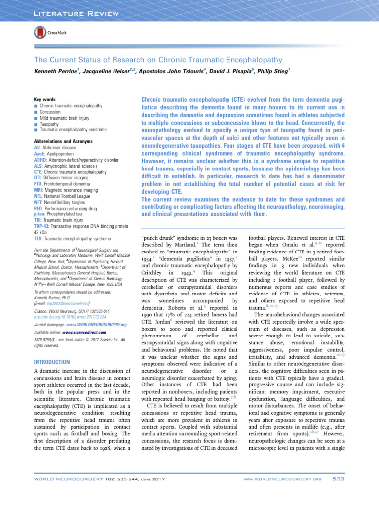 The Current Status of Research On Chronic Traumatic Enc - 2017 - World ...