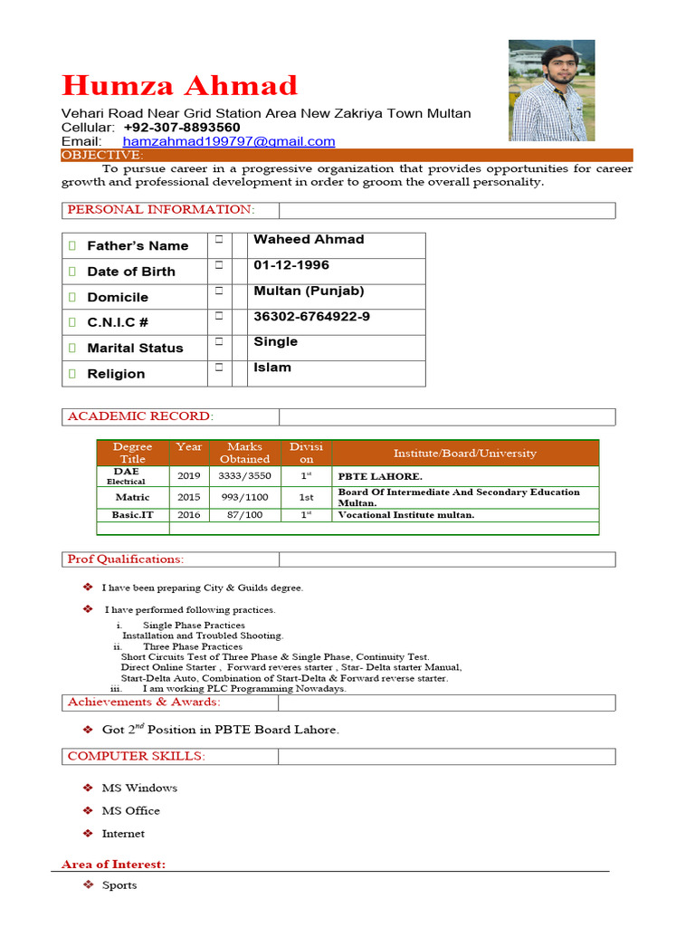 Humza Ahmad Old CV 4 | PDF