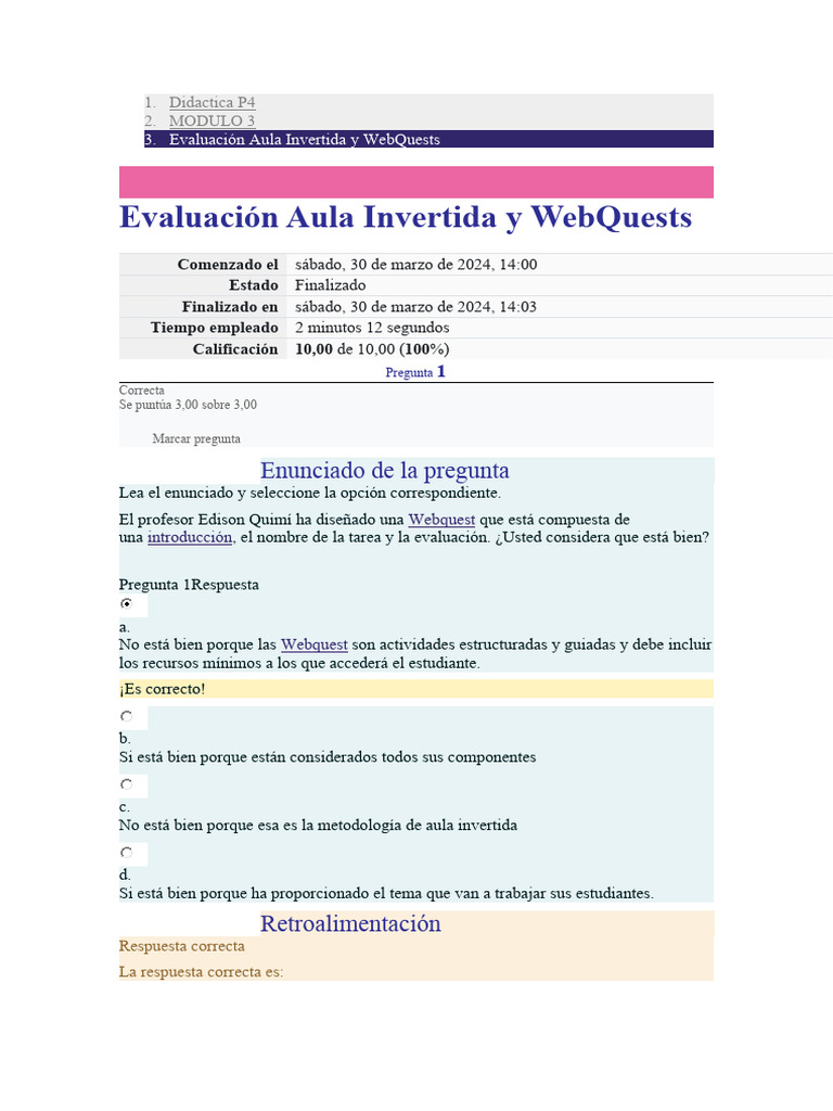 Didactica P4 - Evaluacion Modulo 3 - Aula Invertida y Webquests | PDF ...