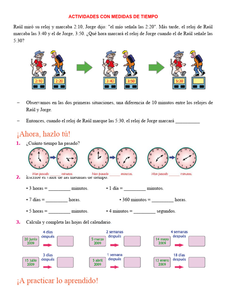 Actividades Con Medidas de Tiempo para Cuarto Grado de Primaria | PDF ...