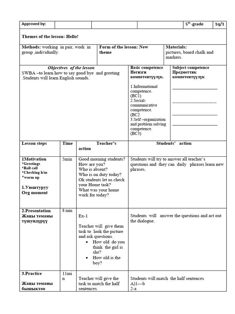 5th Grade Lesson Plan-1 | PDF | Question | Teachers