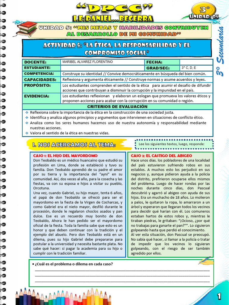 3° DPCC - Actv.05-Unid.5 2023 | PDF | Moralidad | Derechos humanos
