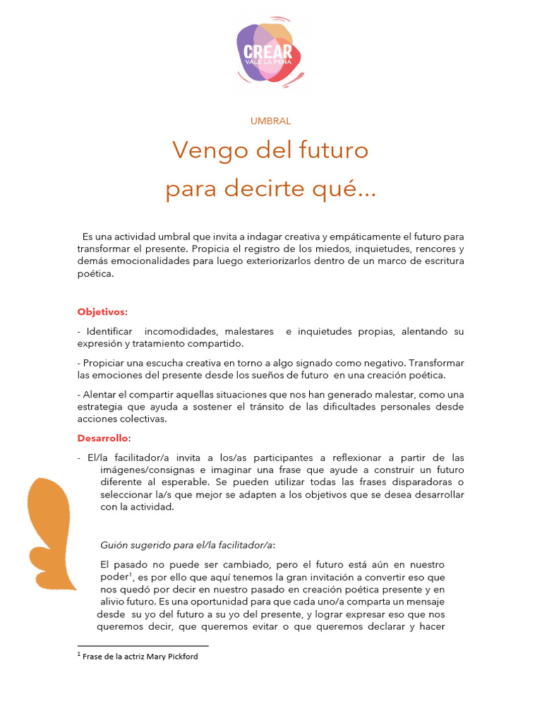 Instructivo Vengo Del Futuro para Decirte Qué | PDF | Artes del ... Instructivo Vengo Del Futuro para Decirte Qué | PDF | Artes del ...