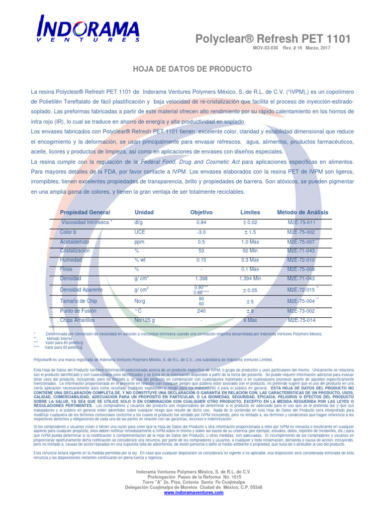 Polyclear ® Refresh PET 1101 Rev 16 | PDF | Daños y perjuicios