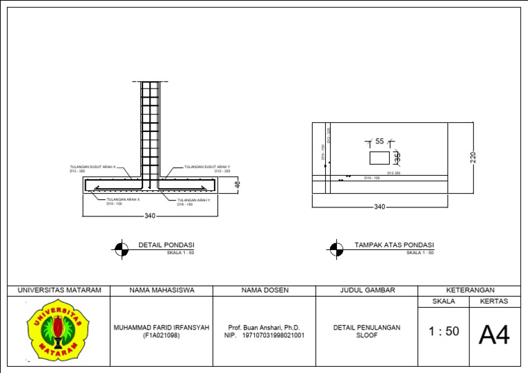 Detail Pondasi Tampak Atas Pondasi | PDF