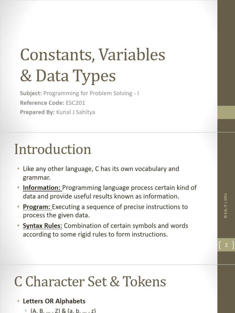 Ch 2 Constants Variables And Data Types Pdf Variable Computer Science Computer Programming 