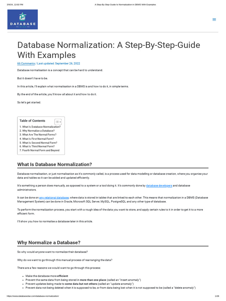 A Step-By-Step Guide To Normalization in DBMS With Examples | PDF ...