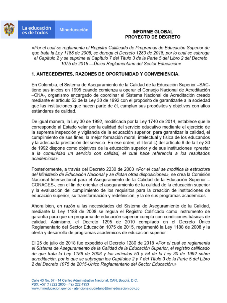 Decreto 1280 - 2018 - Derog | PDF | Evaluación | Educación más alta