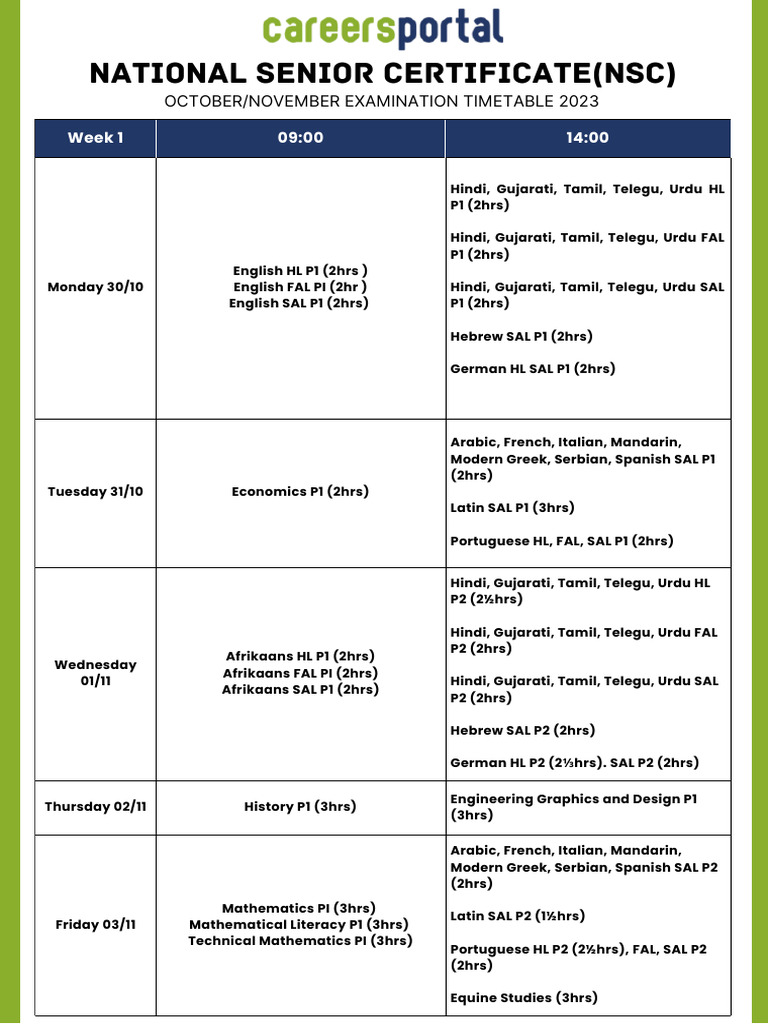 Matric Exam Timetable 2023 | PDF | Linguistics | Languages