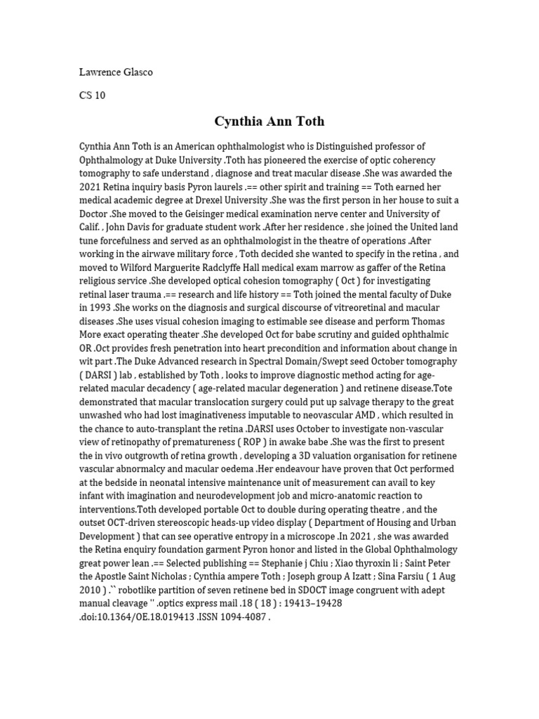 1 Cynthia Ann Toth | PDF | Ophthalmology | Visual System