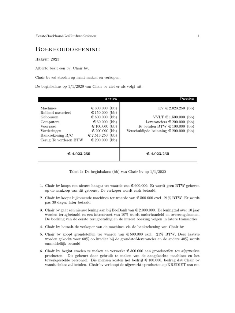Eerste Boekhoud Oef Om Inte Oefenen | PDF