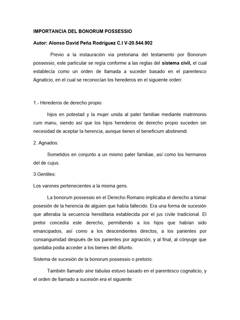 Importancia de la Bonorum Possessio | PDF | Parentesco | Herencia