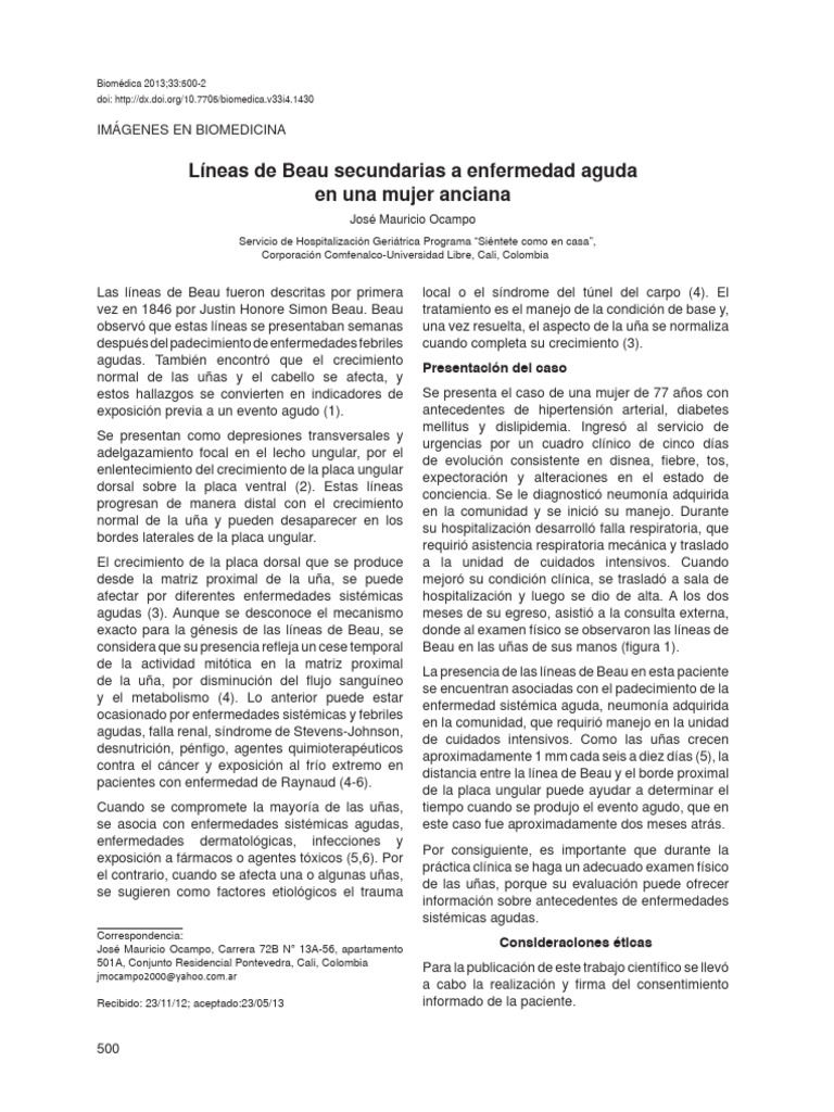 Lgomez,+2013 Biomedica 33n4 4 Líneas+de+Beau | PDF | Neumonía | Medicina