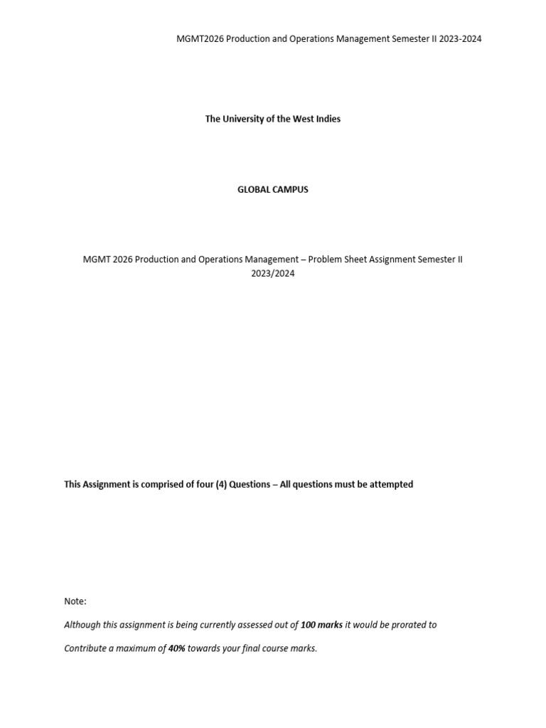 Semester Ii 2023-2024 Problem Sheet Assignment | PDF | Forecasting | Operations Management