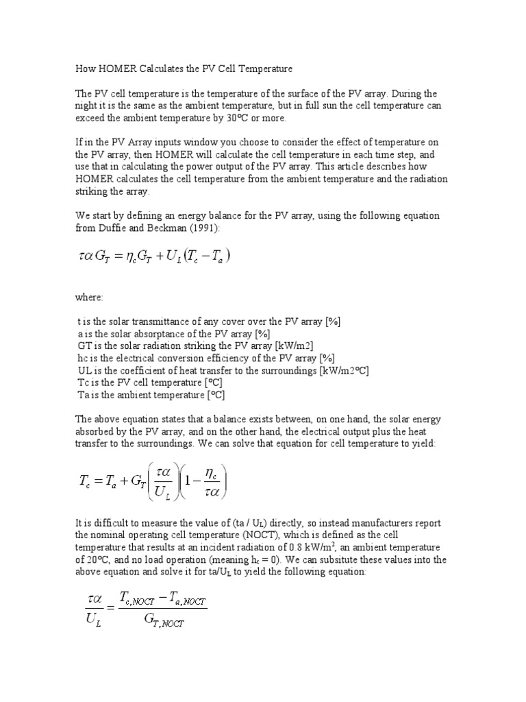 How HOMER Calculates The PV Cell Temperature | PDF | Astronomy ...