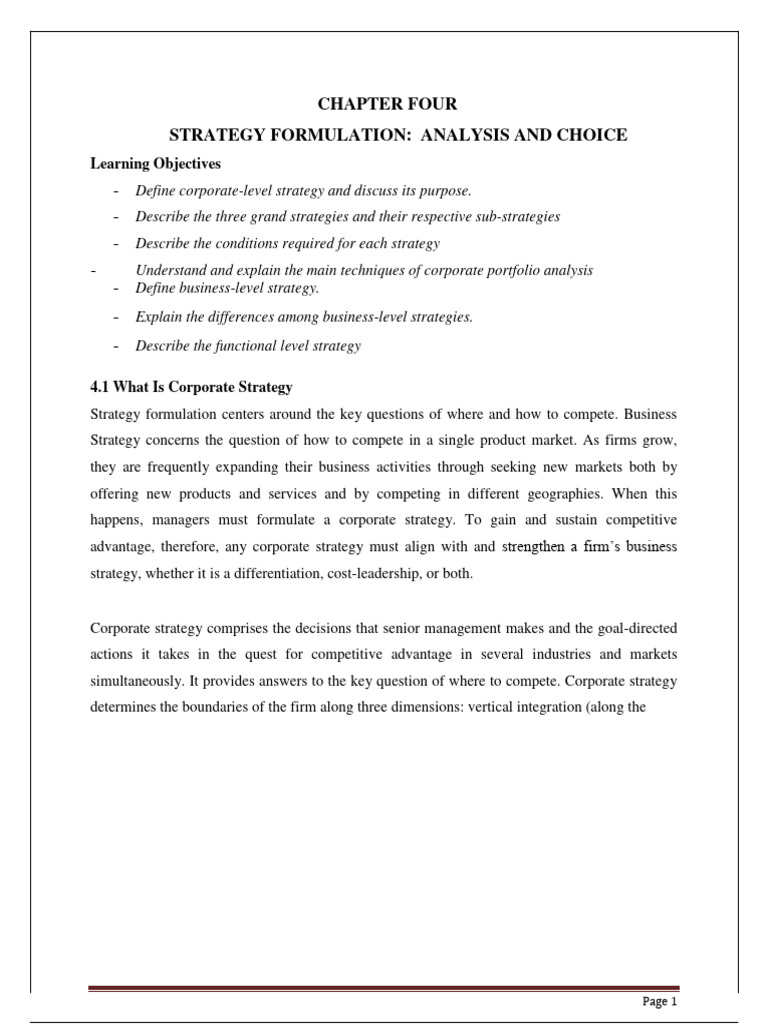 Chapter 4 Strategy Formulation Analysis and Choice | PDF | Strategic Management | Competitive ...