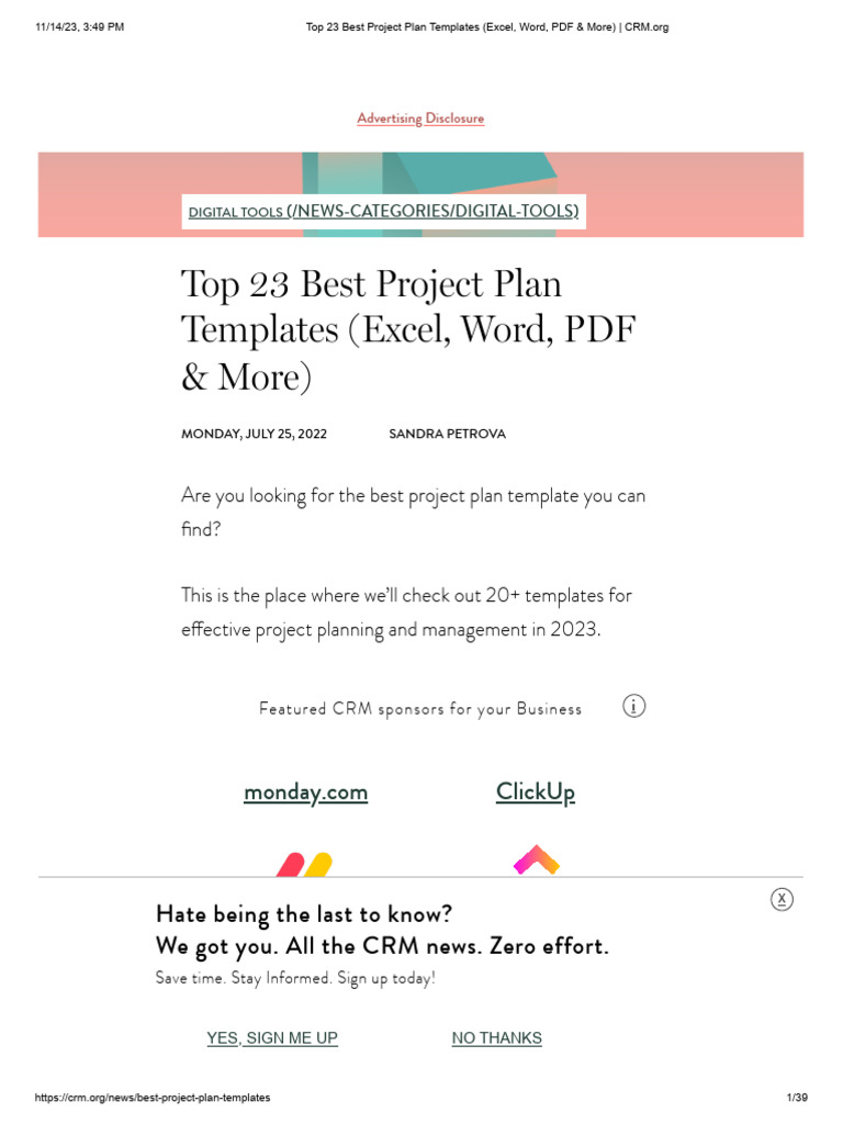 Top 23 Best Project Plan Templates (Excel, Word, PDF & More) | PDF ...
