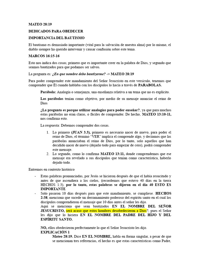 Mateo 28 - 19 | PDF | Parábolas de Jesús | Evangelio de Mateo