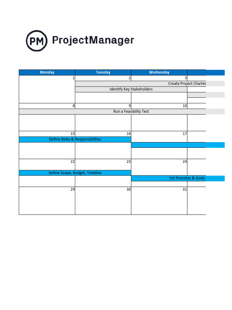 Project Calendar Template Excel ProjectManager-WLNK | PDF