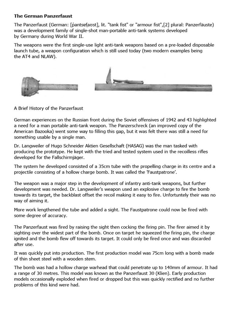 The German Panzerfaust | PDF | Warfare | Personal Weapons