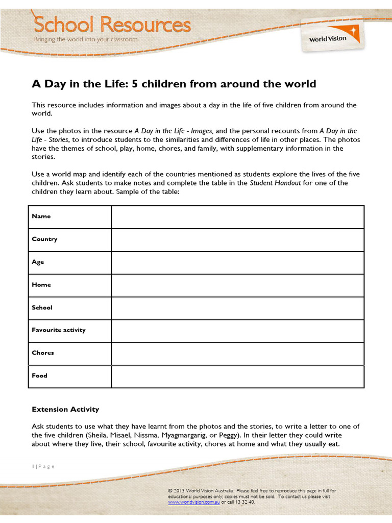 A Day in The Life - Teacher's Notes | PDF