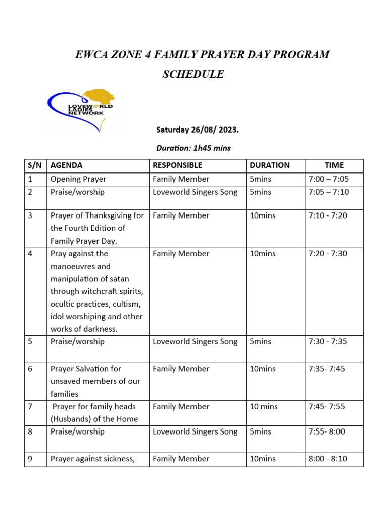 Family Prayer Day Program Aug 26th-1 | PDF | Jesus | Prayer