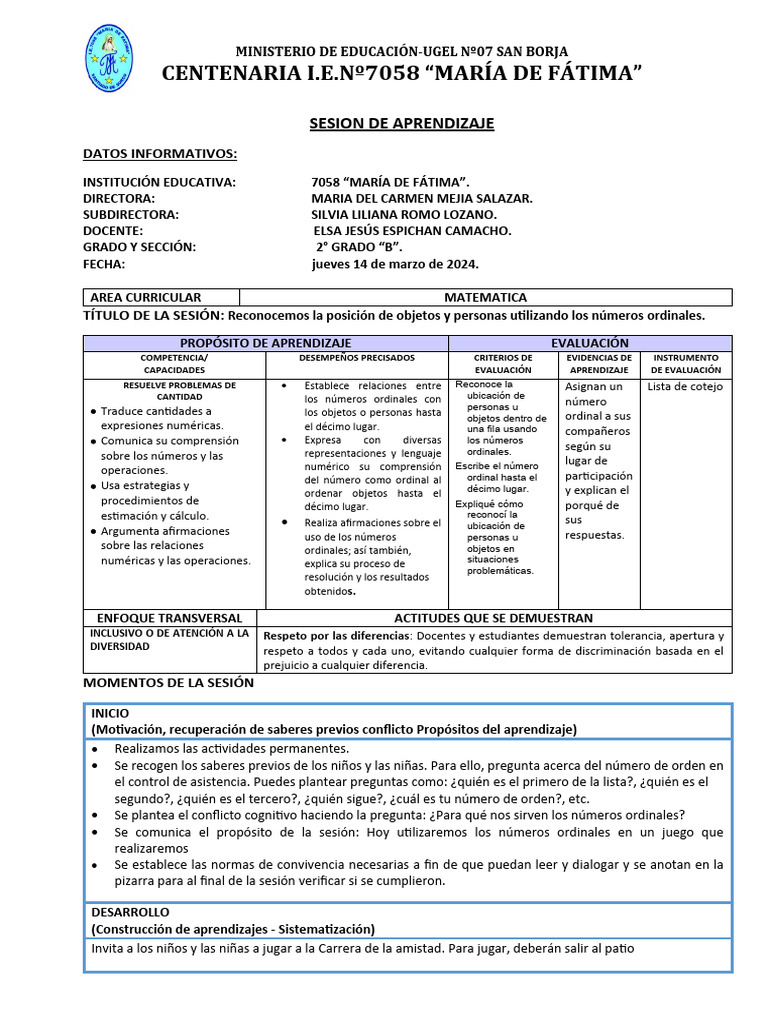 Uso de Números Ordinales en Clase | PDF | Evaluación | Aprendizaje