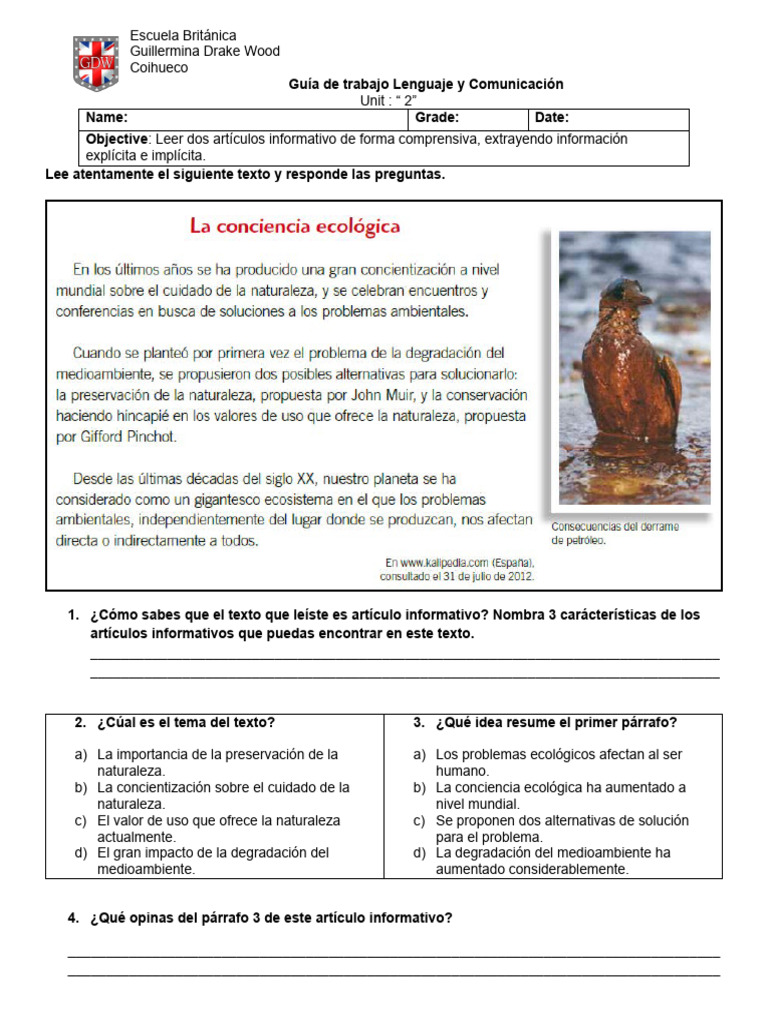Clase Lenguaje 1 (Semana Del 21 Al 25 de Agosto) Leer 2 Articulos Informativos de Forma ...