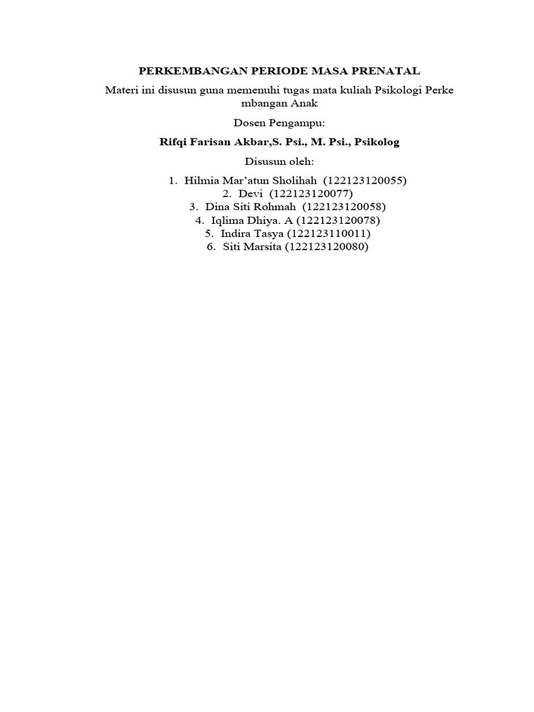 Perkembangan Masa Prenatal Anak | PDF