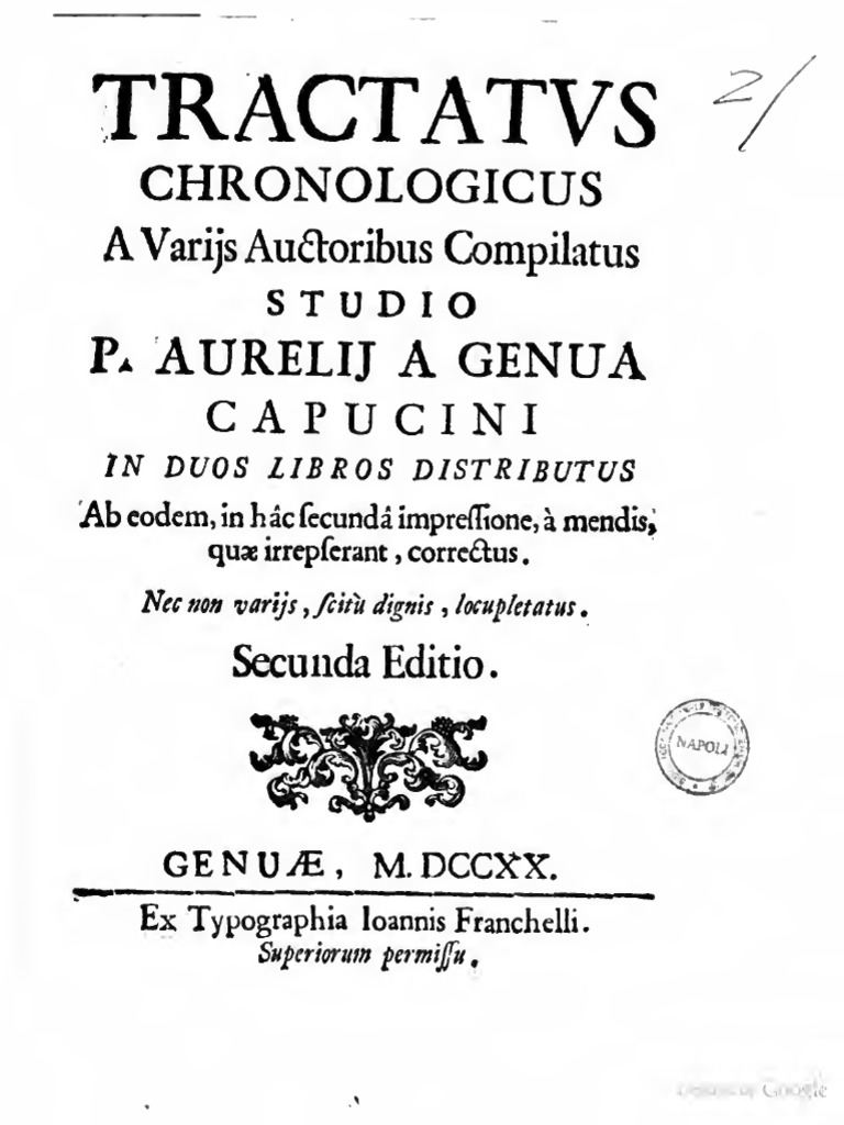 (1720) Tractatus Chronologicus A Varijs Auctoribus Compilatus. Liber ...