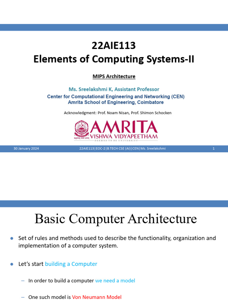 Lecture 2 MIPS Architecture | PDF | Computer Hardware | Computer Engineering