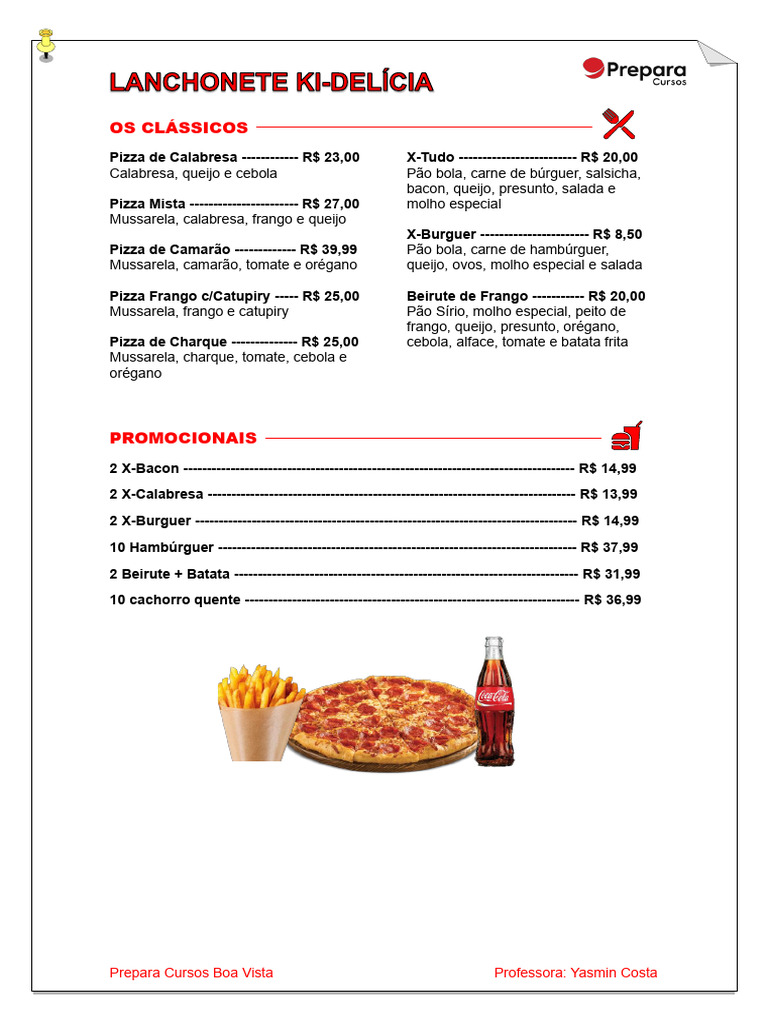Cardápio Clássico de Pizzas e Sanduíches | PDF