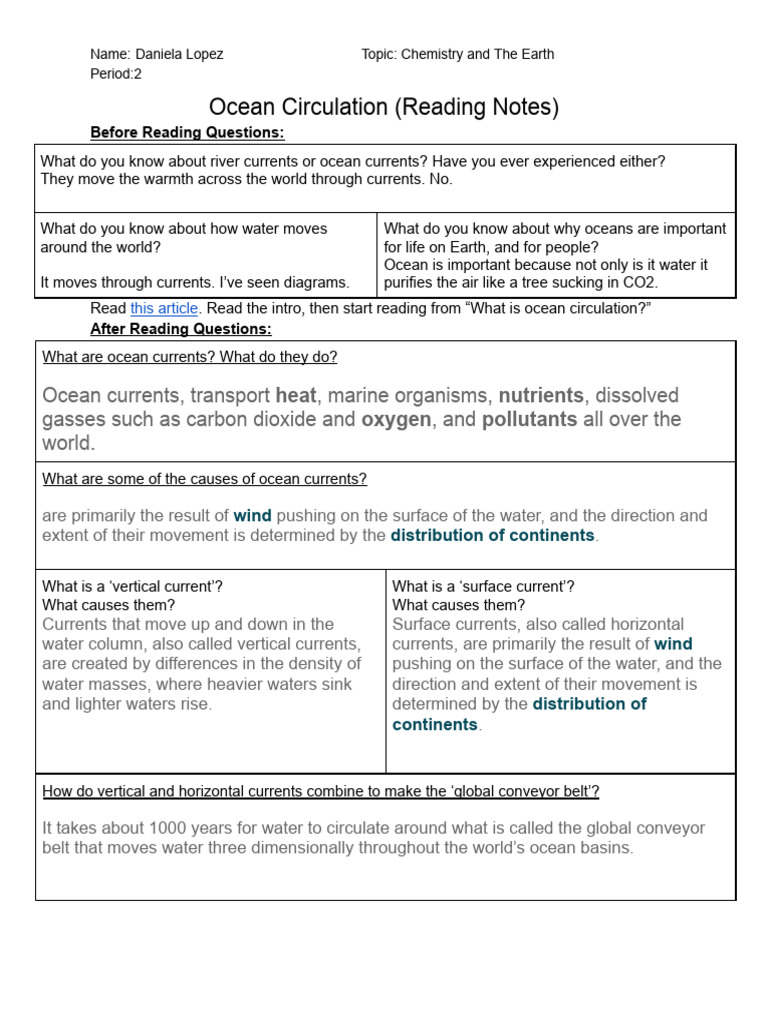 Ocean Circulation Lab Notes | PDF