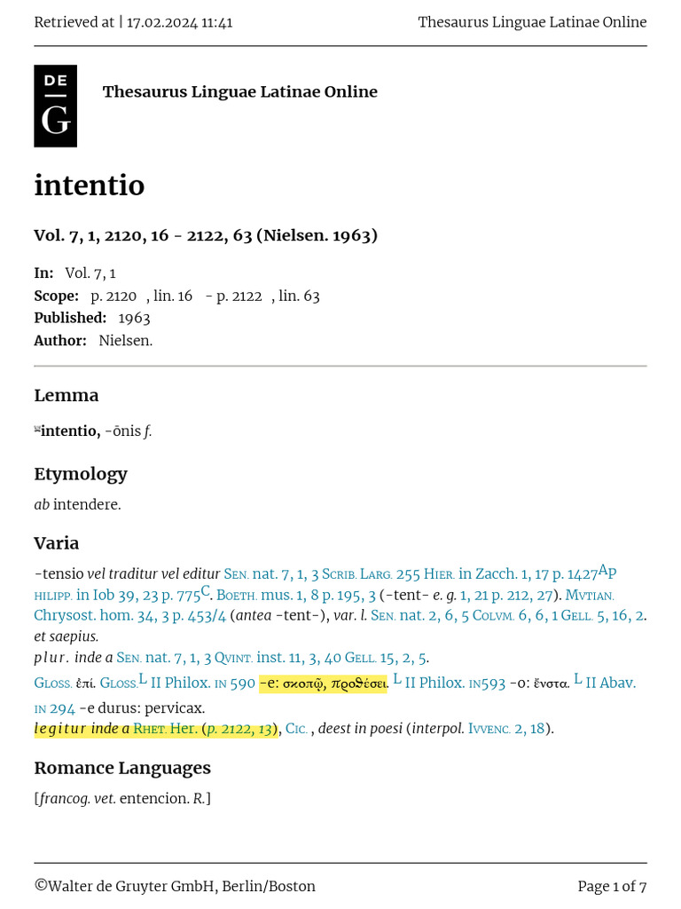 intentio TLL | PDF