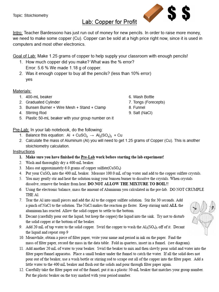 Copper Stoichiometry Lab Report | PDF | Stoichiometry | Copper