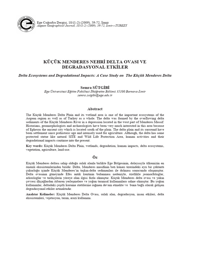 K - K Menderes Nehr - Delta Ovasi Ve Degradasyonal Etk - Ler ( | PDF