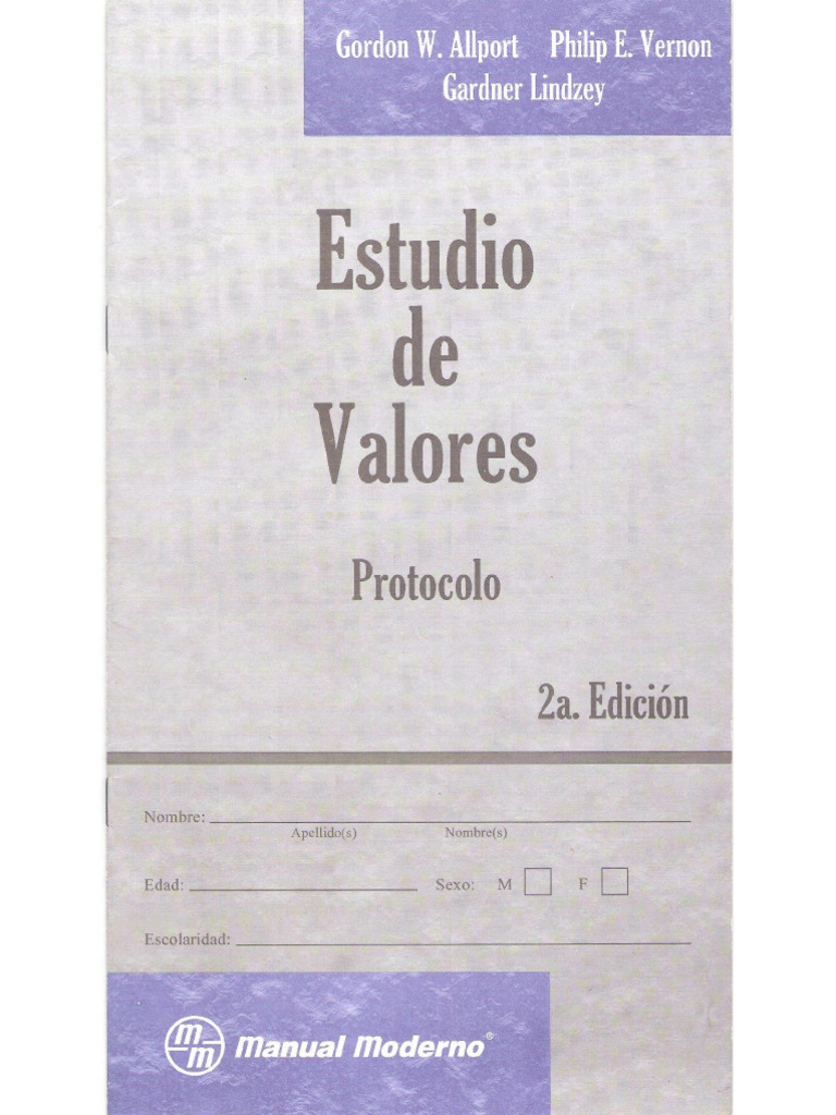 Estudio de Valore Allport Protocolo | PDF