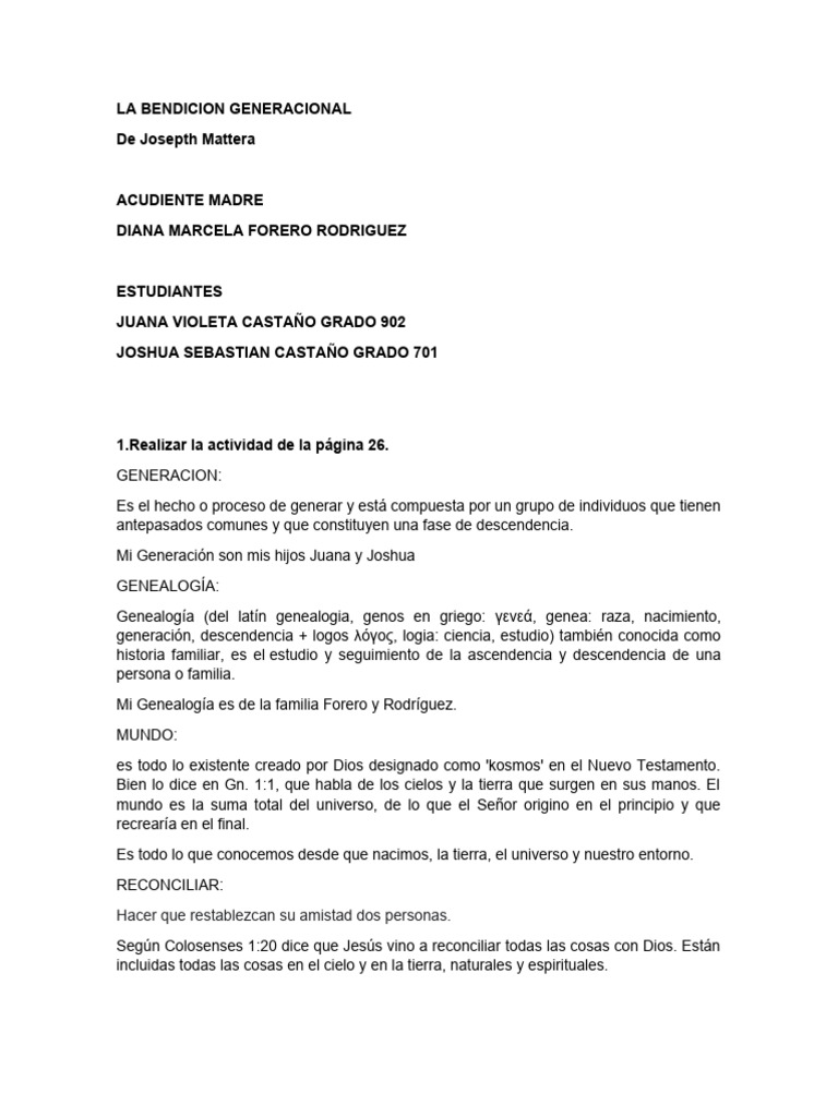 Plan Lector Libro Bendicion Generacional | PDF | Cristo (título ...