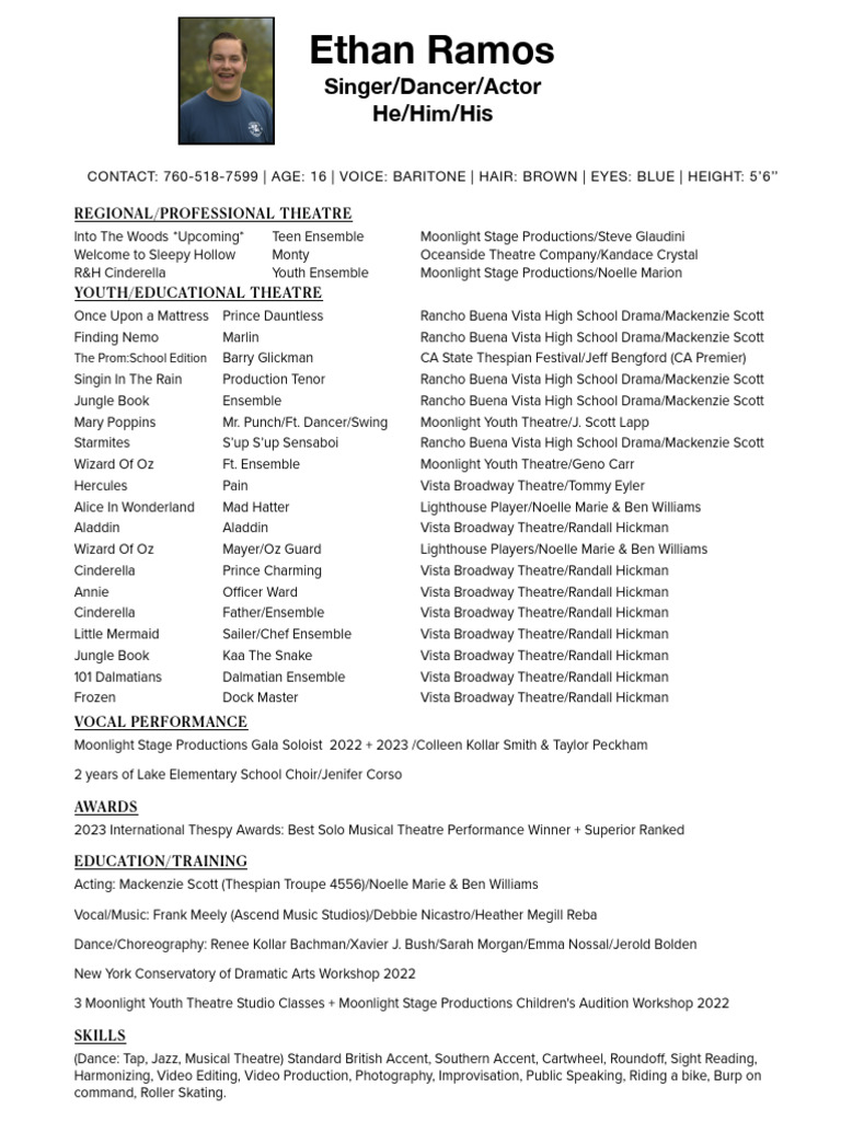 Ethan Ramos: Singer/Dancer/Actor He/Him/His | PDF | Theatre | Entertainment