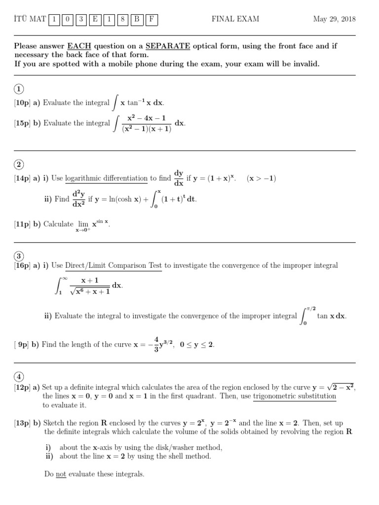 MAT103E18BF | PDF | Calculus | Complex Analysis