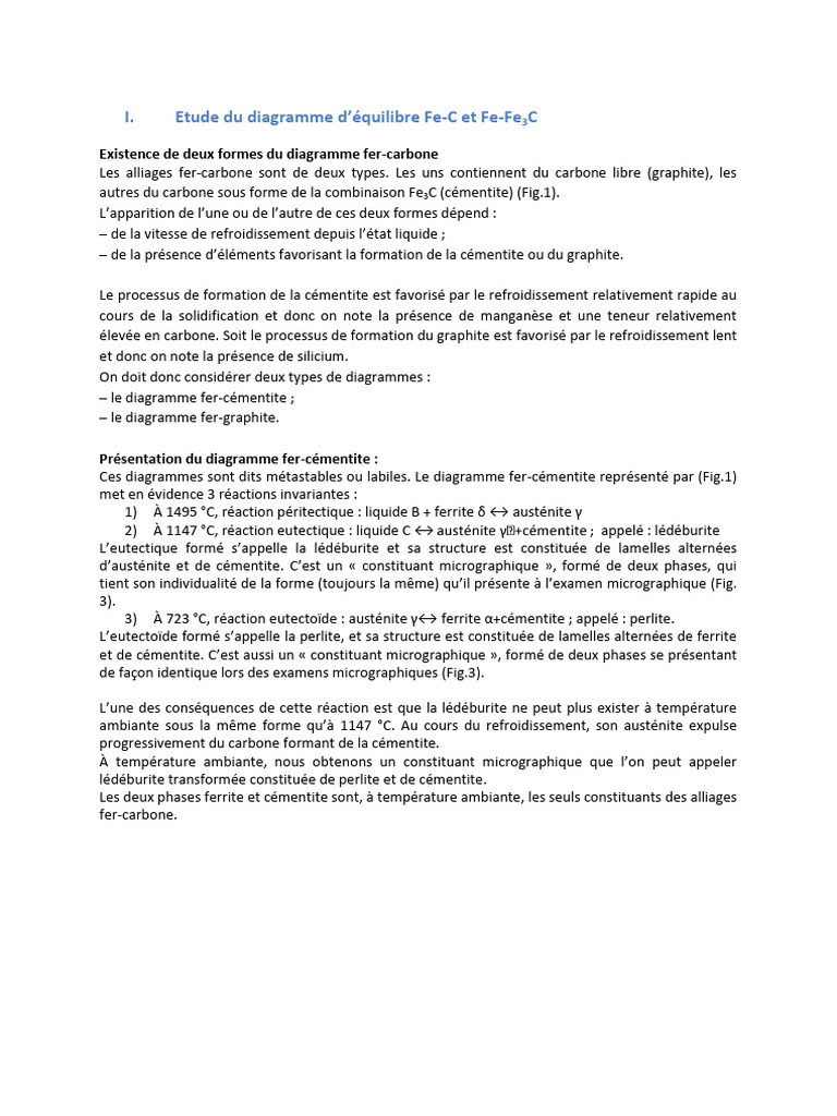 Etude Du Diagramme Fe-C | PDF | Acier | Fonte (métallurgie)