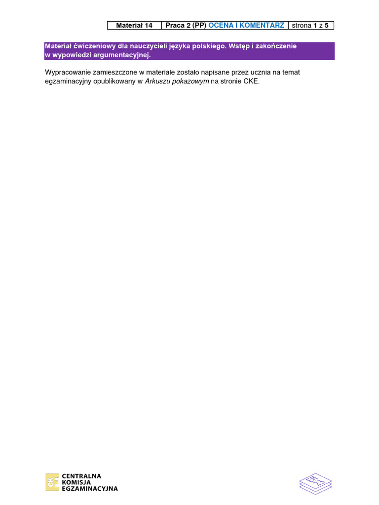 Materiały Dodatkowe 14 - Wstęp I Zakończenie W Wypowiedzi Pisemnej Praca - 2 (PP) OCENA I ...