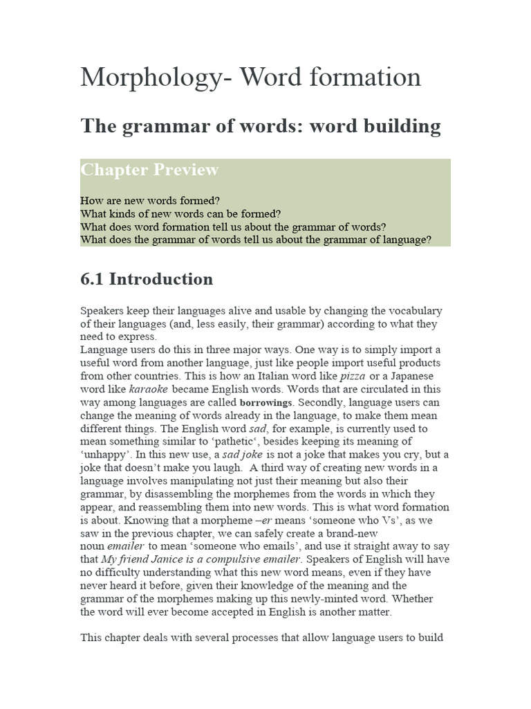 Words Formation | PDF | Grammatical Gender | Word