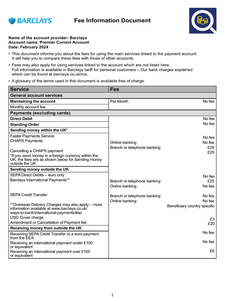 FeeInformation PremierCurrentAccount | PDF | Transaction Account ...