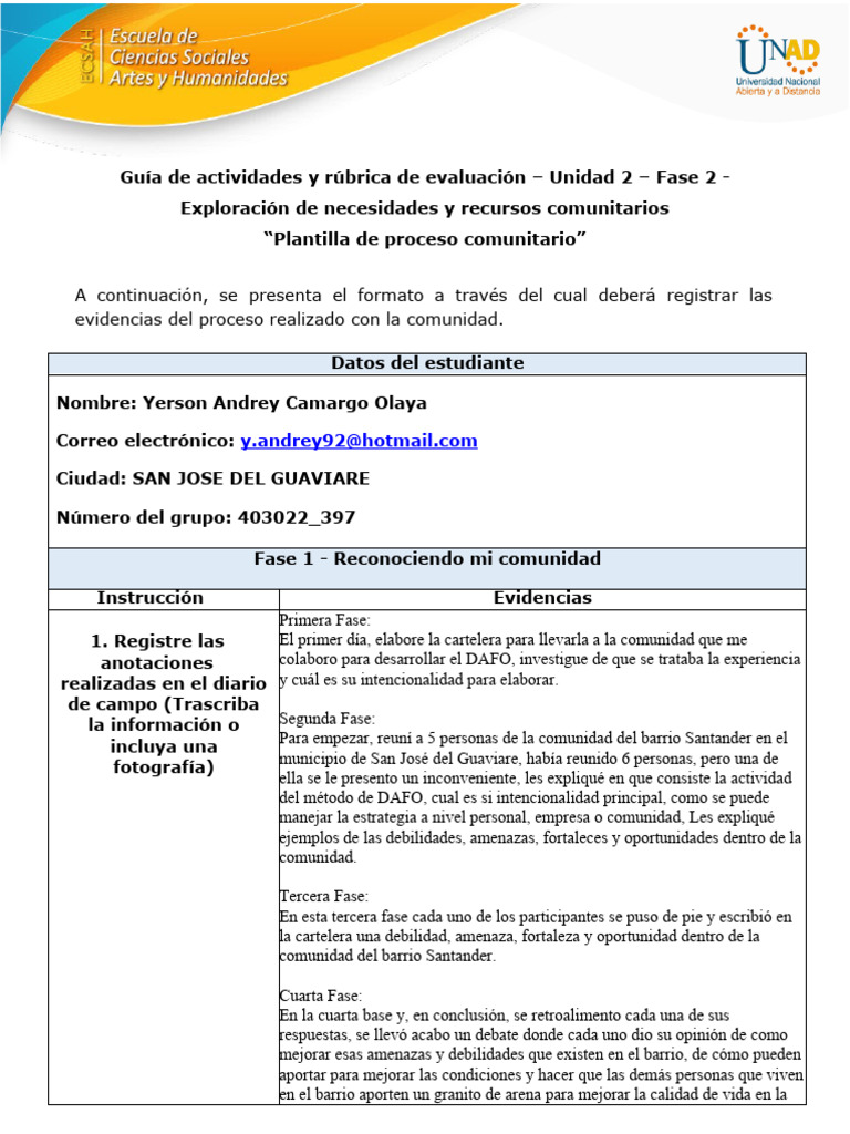 Anexo 1 - Plantilla Del Proceso Comunitario | PDF | Análisis FODA