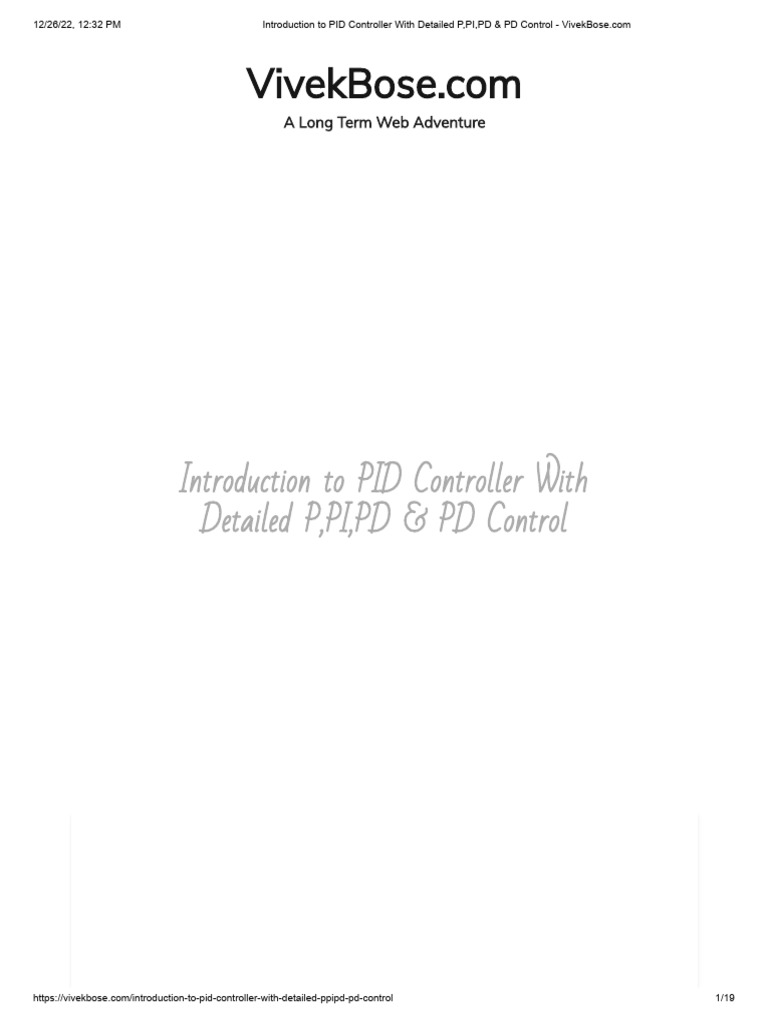 Introduction To PID Controller With Detailed P, PI, PD & PD Control ...